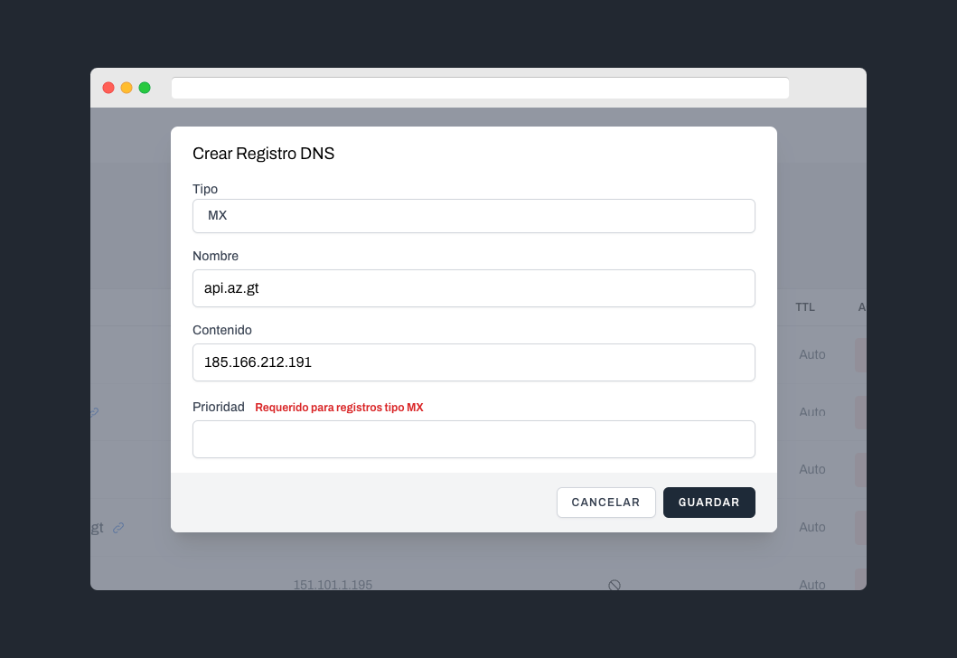 Guia para administrar registros DNS - DNS para dominios .gt